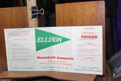 Vintage 1960's Unused Label Ellison Supply LaFollette Tennessee Ammonia ...