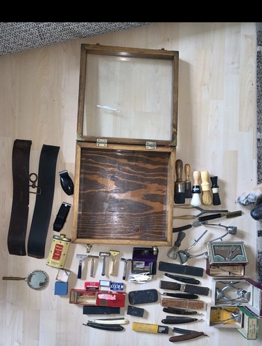 Antique Barber Shaving Straight Razor Tools Brushes Shavers Clippers ...