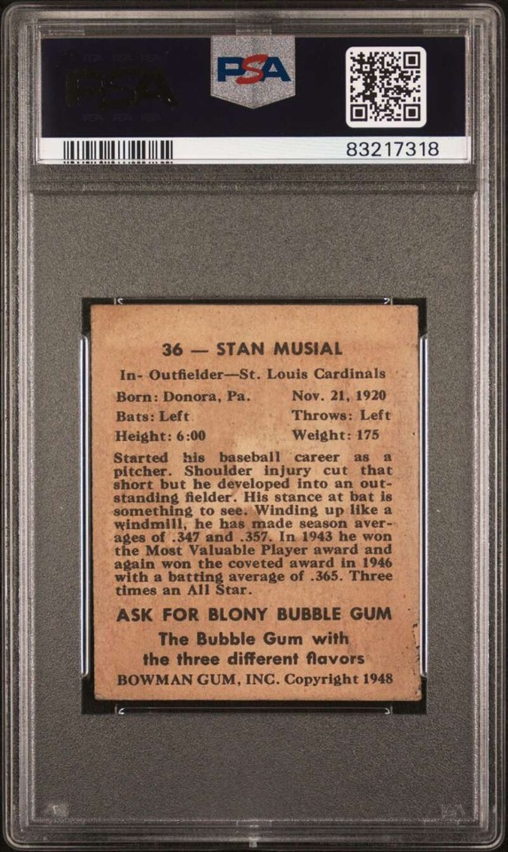 1948 Bowman #36 Stan Musial PSA 2 RC Rookie Cardinals (7318) | eBay