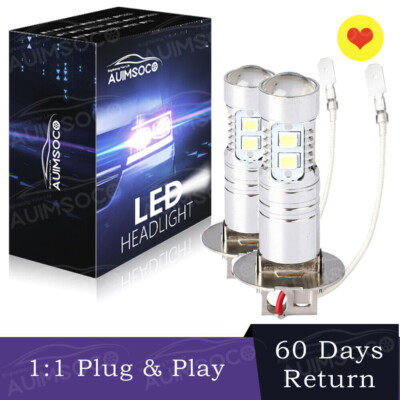 2X H3 6000k High Lumen LED Super White 100W LED Fog Light Driving Lamp ...