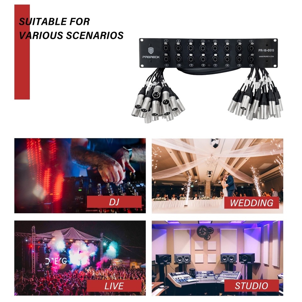 PRORECK 16-Channel Circuit Board Splitter Snake Cables XLR TRS Combo ...