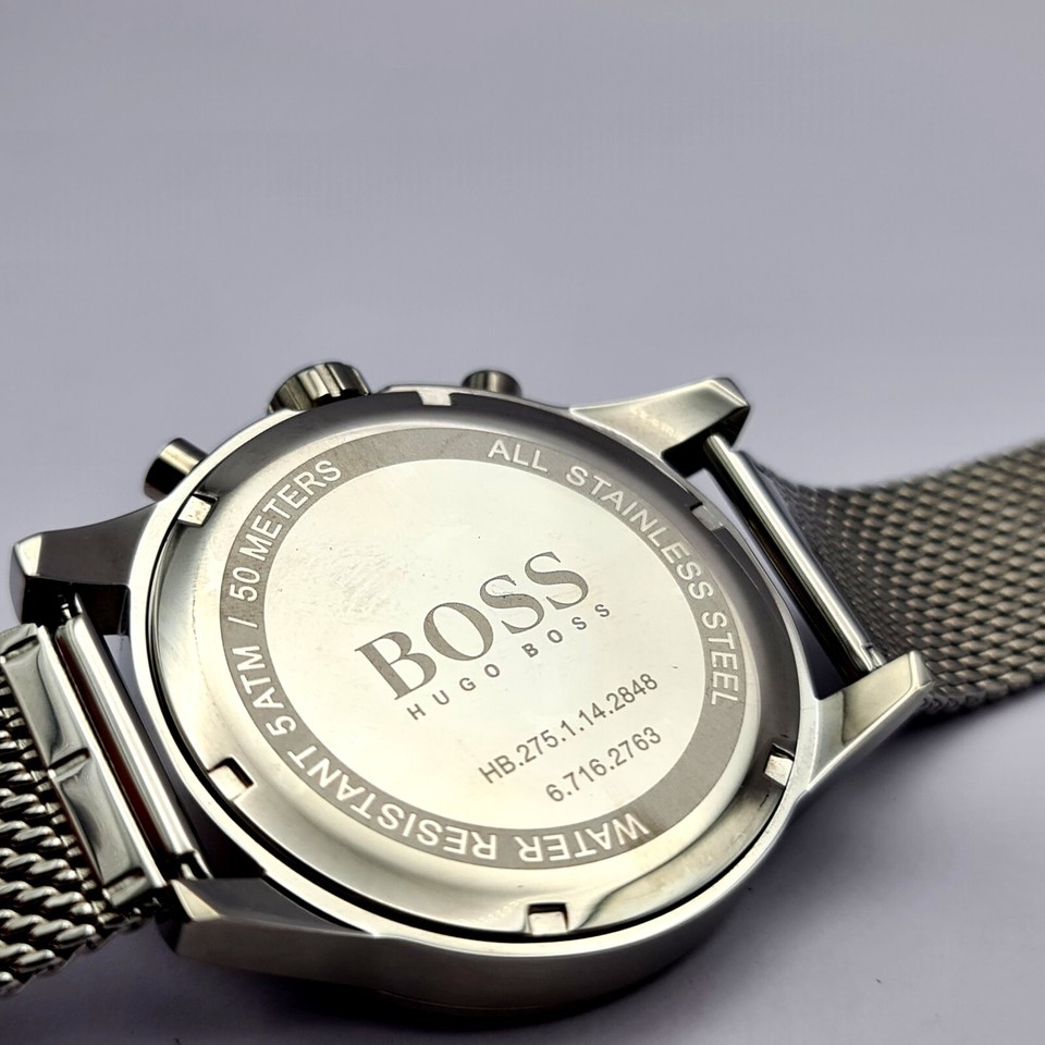 NEW BOSS HB1513440 MENS MESH GREY DIAL JET FASHION CHRONOGRAPH WATCH UK ...