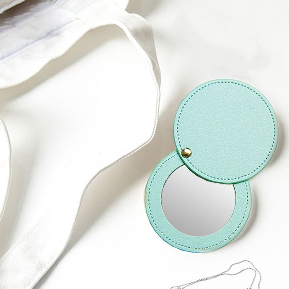 Round Makeup Mirror Portable PU Cosmetic Mirror Folding Pocket Compact ...