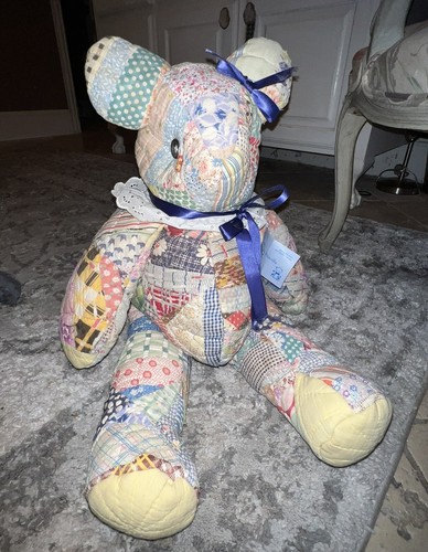 Antique Vintage Handmade Feedsack Patchwork Quilt Stuffed Teddy Bear ...