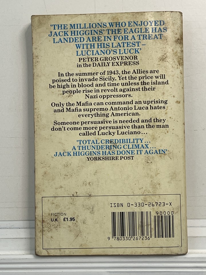 Jack Higgins - Luciano's Luck - Vintage 1981 Pan War Thriller Novel ...