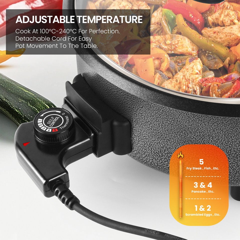 SUPERLEX 30CM Multi Cooker Electric Frying Pan Non-Stick Skillet Meal ...