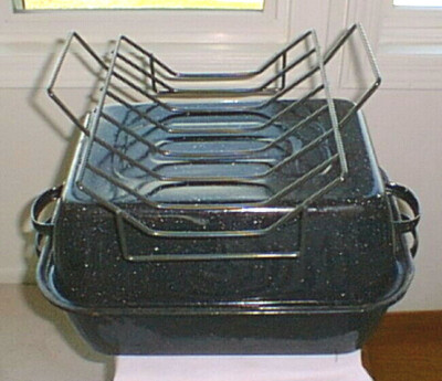 Vtg Blue & White Speckled Enamel Rectangular Roasting Pan W/ Lid 17”x12 ...