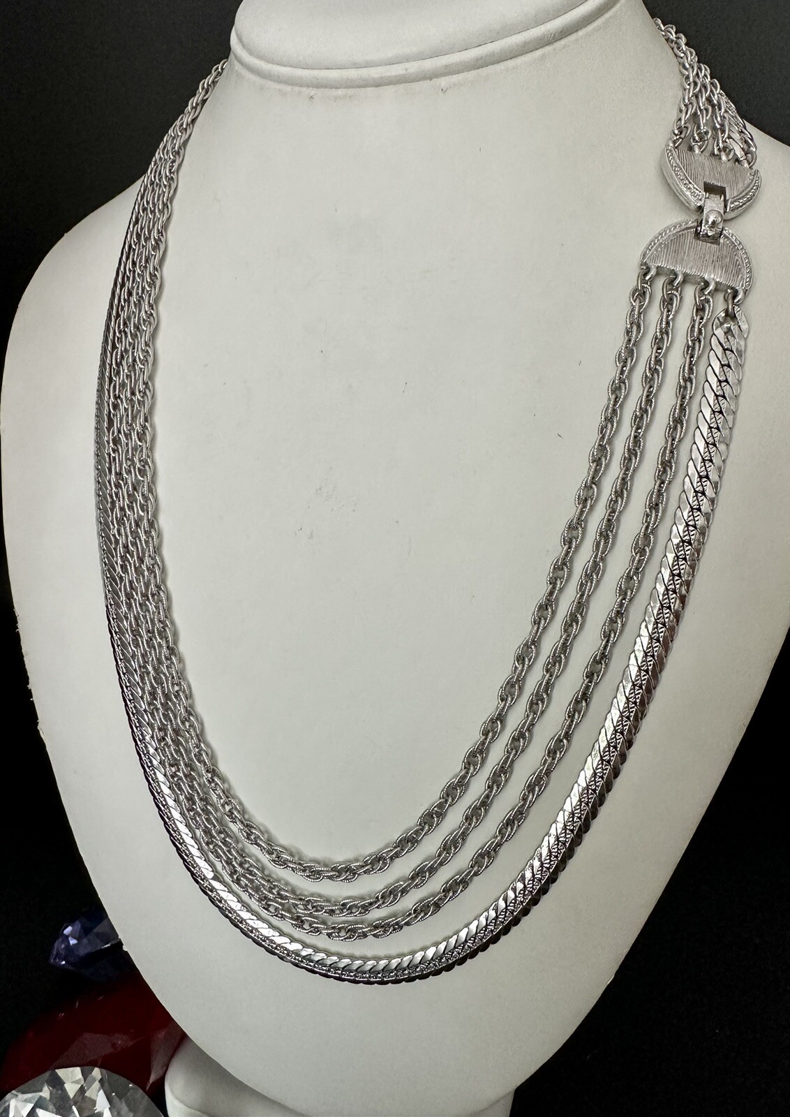 Vintage MONET Multi Strand Snake Rope Chain Necklace Silver Tone Ornate ...