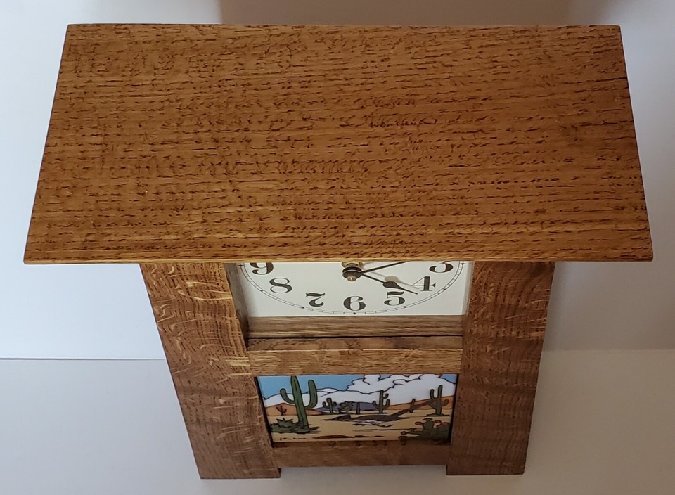Handcrafted Arts Crafts Quartersawn White Oak Mantel Clock Roadrunner ...