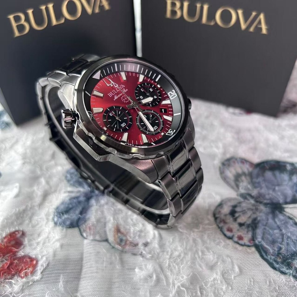 Bulova Marine Star Classic 98B350 Men's Watch Chronograph Quartz Red ...