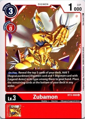 Zubamon BT3-008 Uncommon Red Rookie (Lv3) Digimon Card CCG | eBay