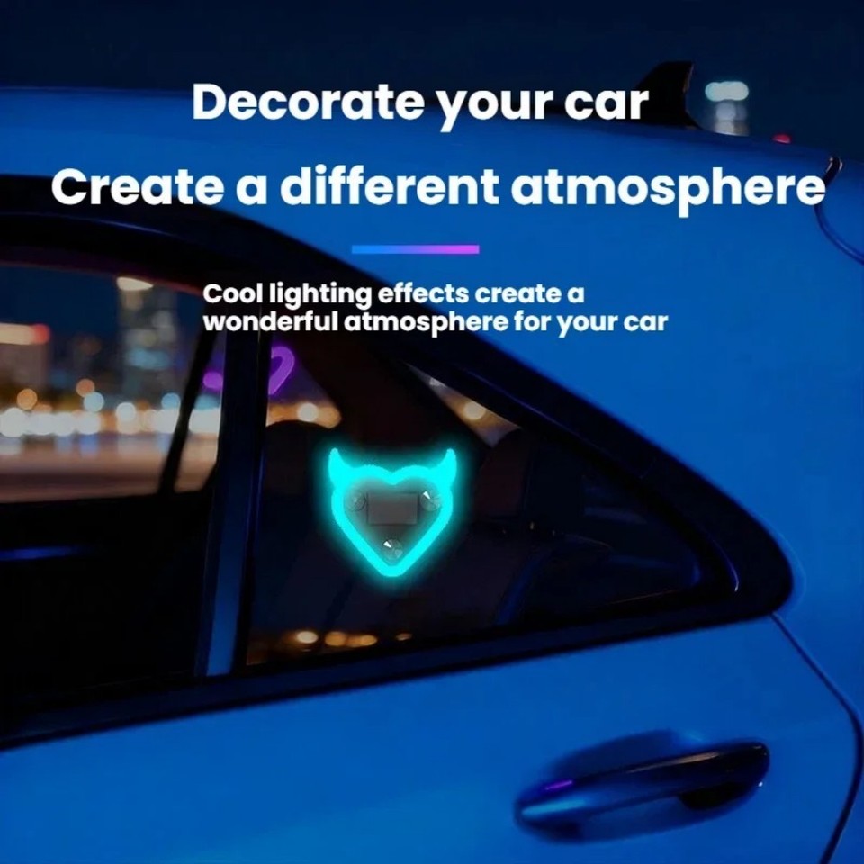 Solar LED Neon Car Window Lights Heart Shape Triangular Dashboard Lamp ...