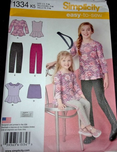Simplicity Karen Z Designs Pattern 1334 Girl's Peplum Top Skirt Pants 7-14 Uncut | eBay