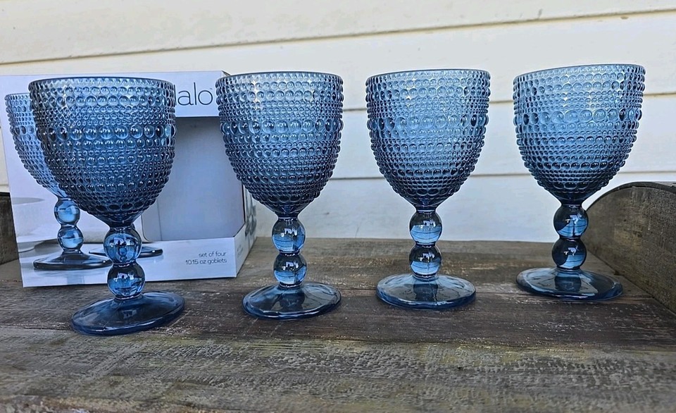 NEW Set Home Essentials HALO Hobnail Textured KNOB STEM Cobalt Water ...