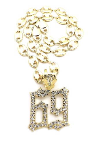 Hip Hop Iced Tekashi69 69 pendant & 10mm 18" Marina Link Choker Chain ...
