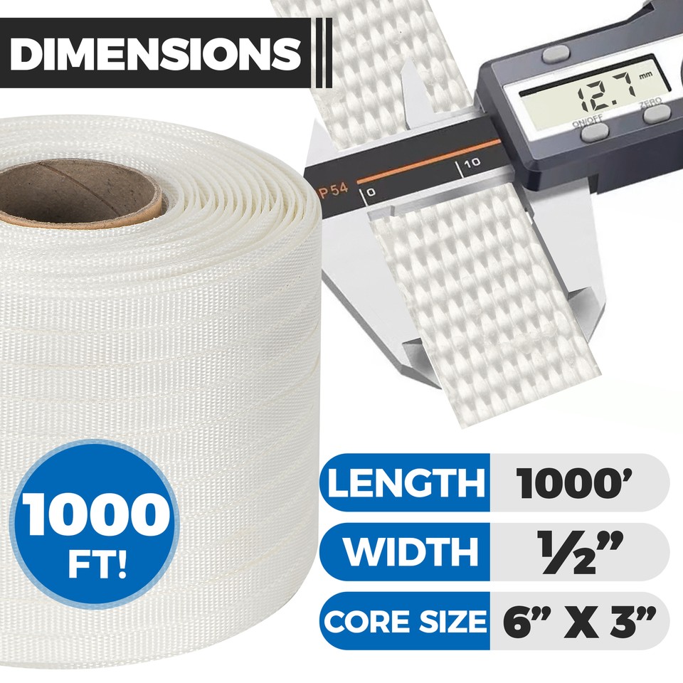 Heavy Duty 1000ft x ½’’ Standard Woven Strapping Roll - Banding ...