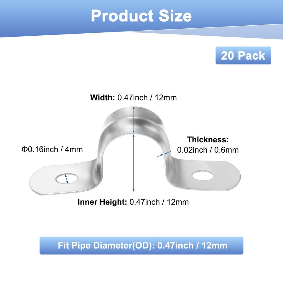 20-Pack Conduit Clamps, 1/2 in M12 304 Stainless Steel Rigid Pipe Strap ...