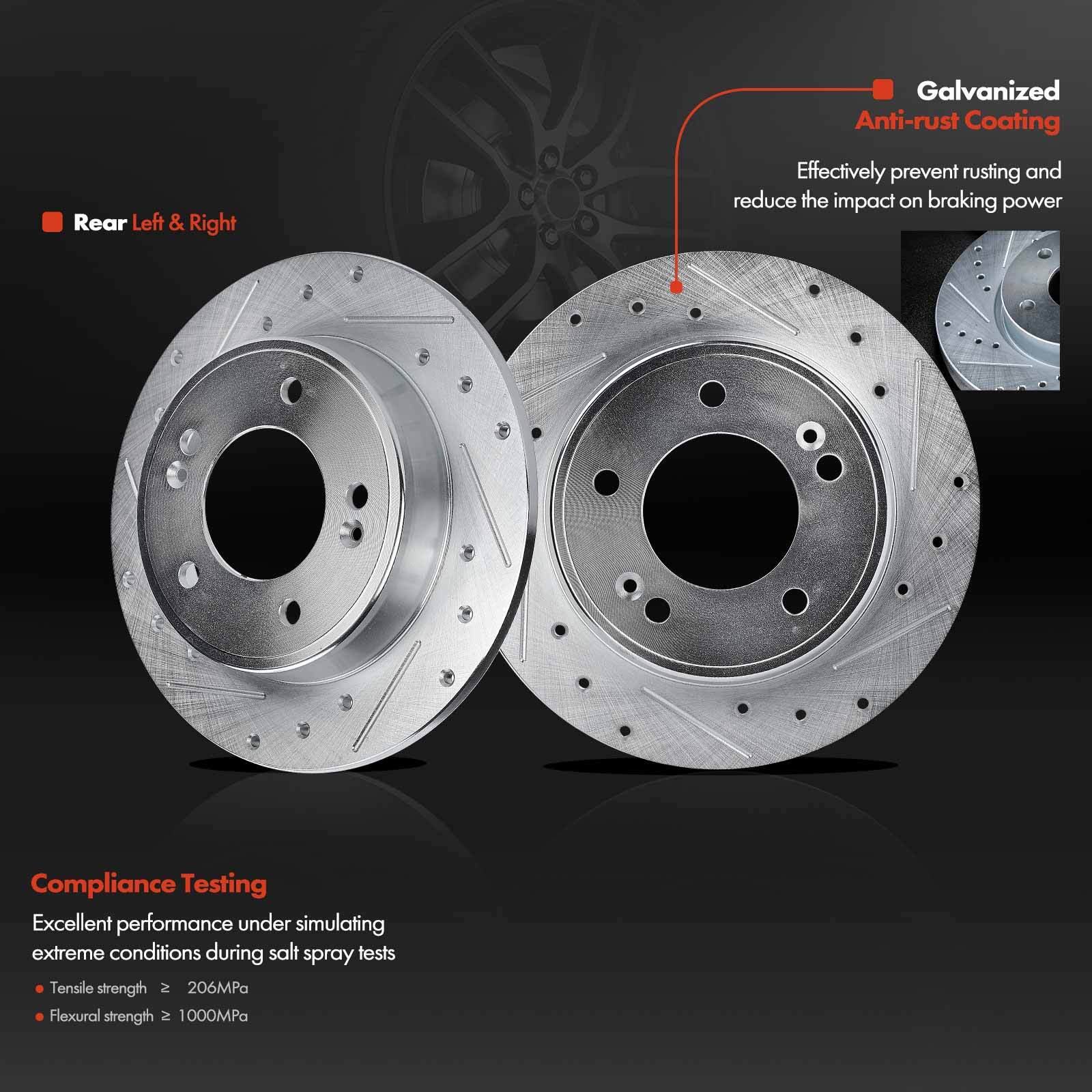 New Rear LH & RH Drilled Brake Rotor & Pads + Caliper for Hyundai ...