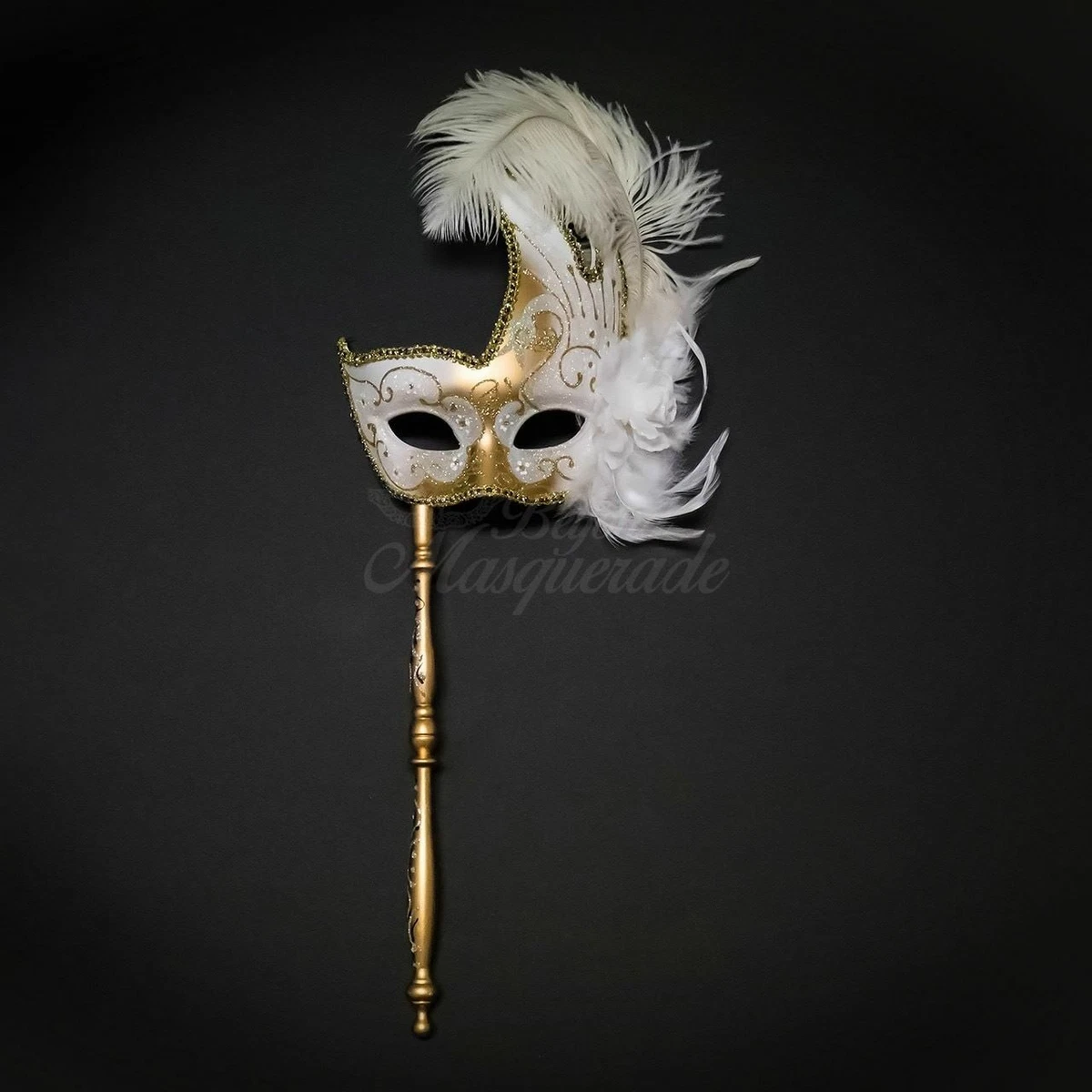White Masquerade Masks On A Stick