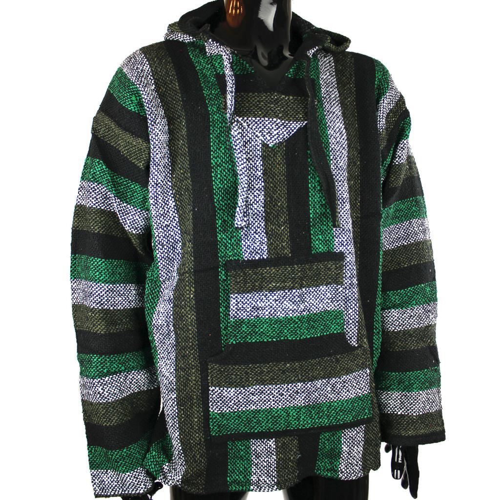 MEXICAN BAJA JERGA HOODIE HIPPIE FESTIVAL TOP MINTY GREEN Sz M L XL XXL ...