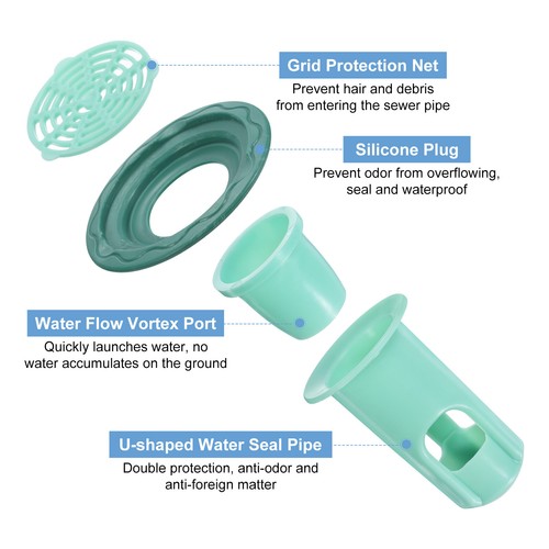 2Pcs Shower Floor Drain Backflow Preventer Valve Sewer Core Hair ...