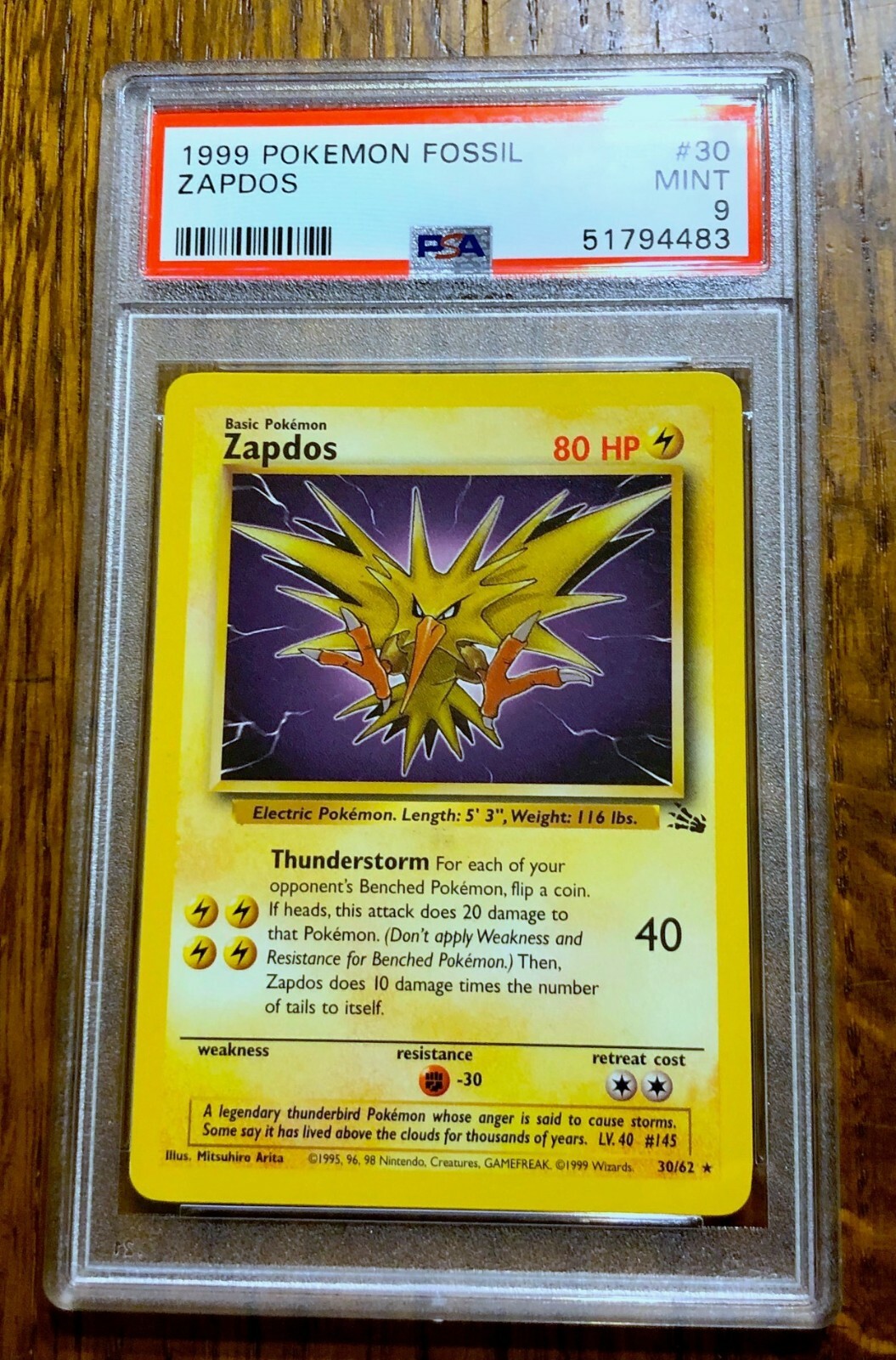 PSA 9 Mint ~ Zapdos #30 ~ 1999 Pokemon Fossil ~ Base Set Unlimited POP ...