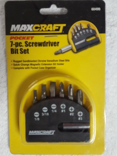 Maxcraft Pocket 7 piece screwdriver bit set new with case Chrome bits ...