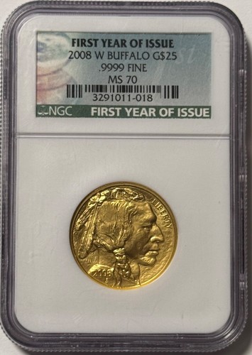 2008 W 1/2 Oz $25 Burnished Gold Buffalo NGC MS70 First Year Of Issue Label | eBay