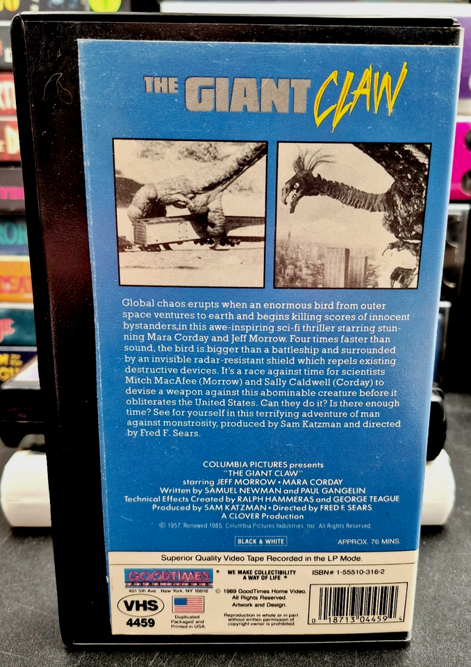 The Giant Claw 1957 VHS Sci-Fi Thriller Horror Goodtimes Home Video ...