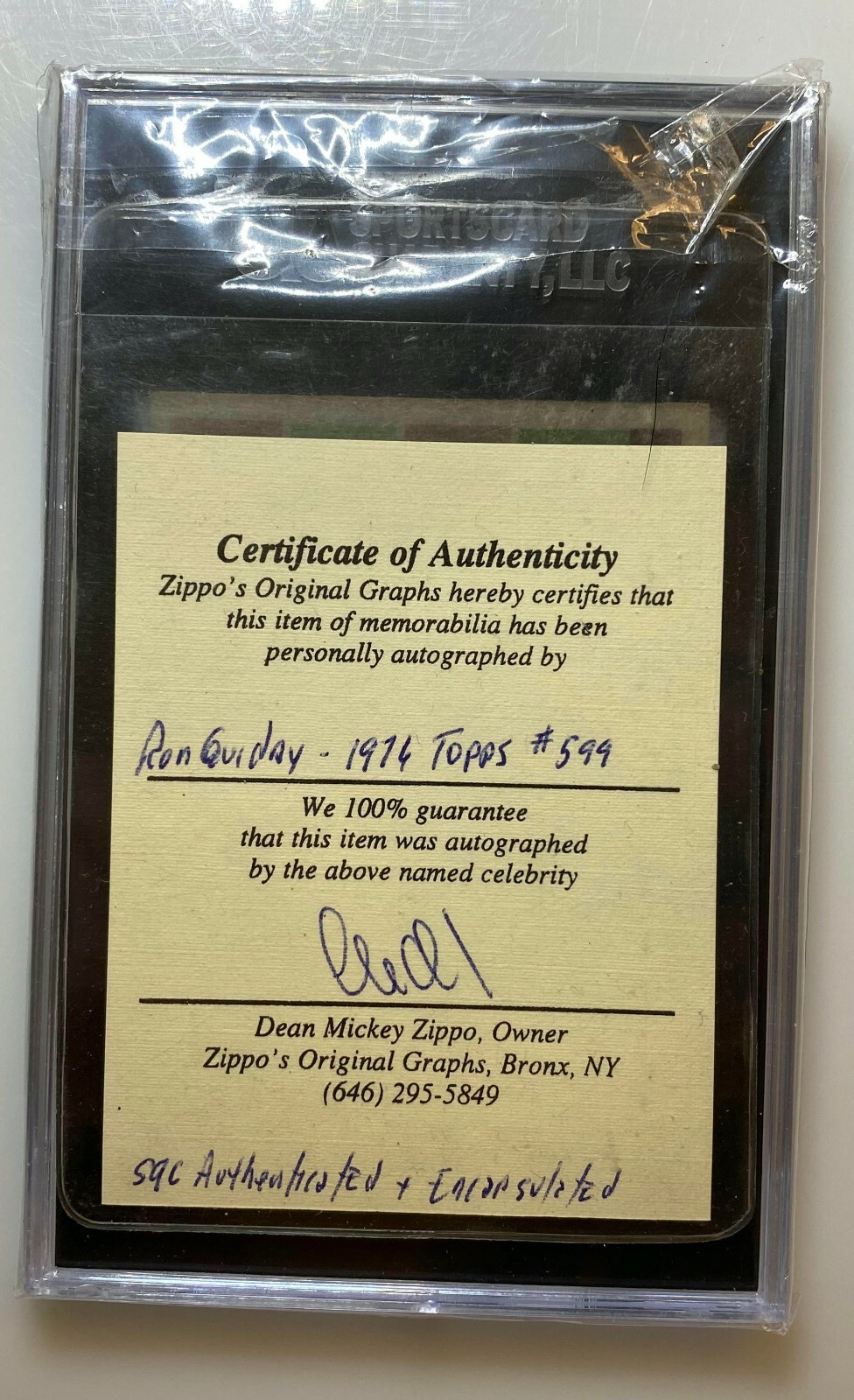 1976 TOPPS RON GUIDRY Signed #599 New York Yankees Baseball Card SGC ...