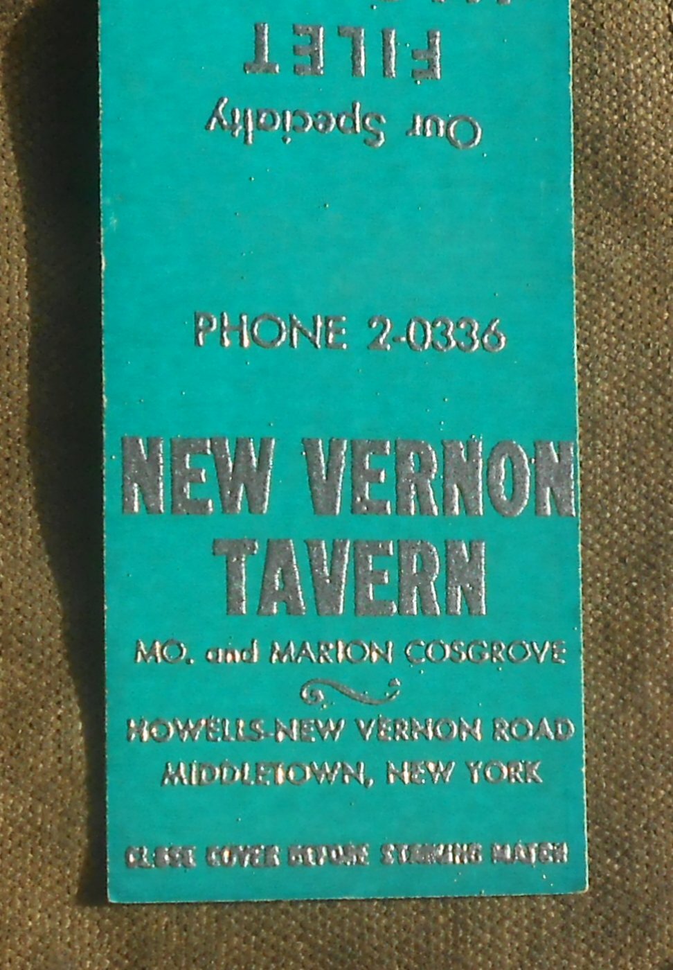 1950s New Vernon Tavern Filet Mignon Mo. and Marion Cosgrove Middletown ...