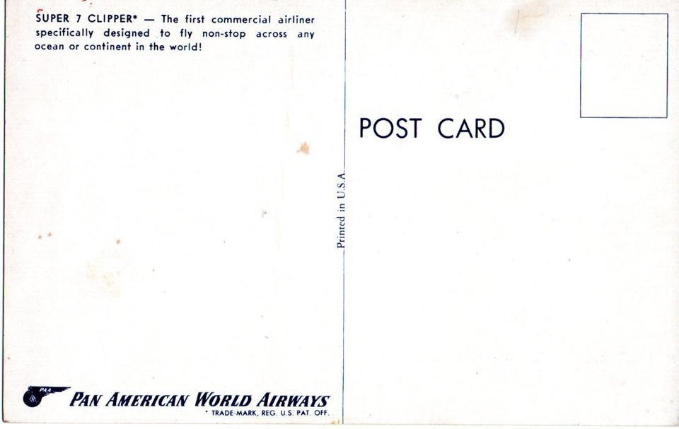 PAN AMERICAN WORLD AIRWAYS Super DC-7 Clipper PAA POST CARD Vintage ...