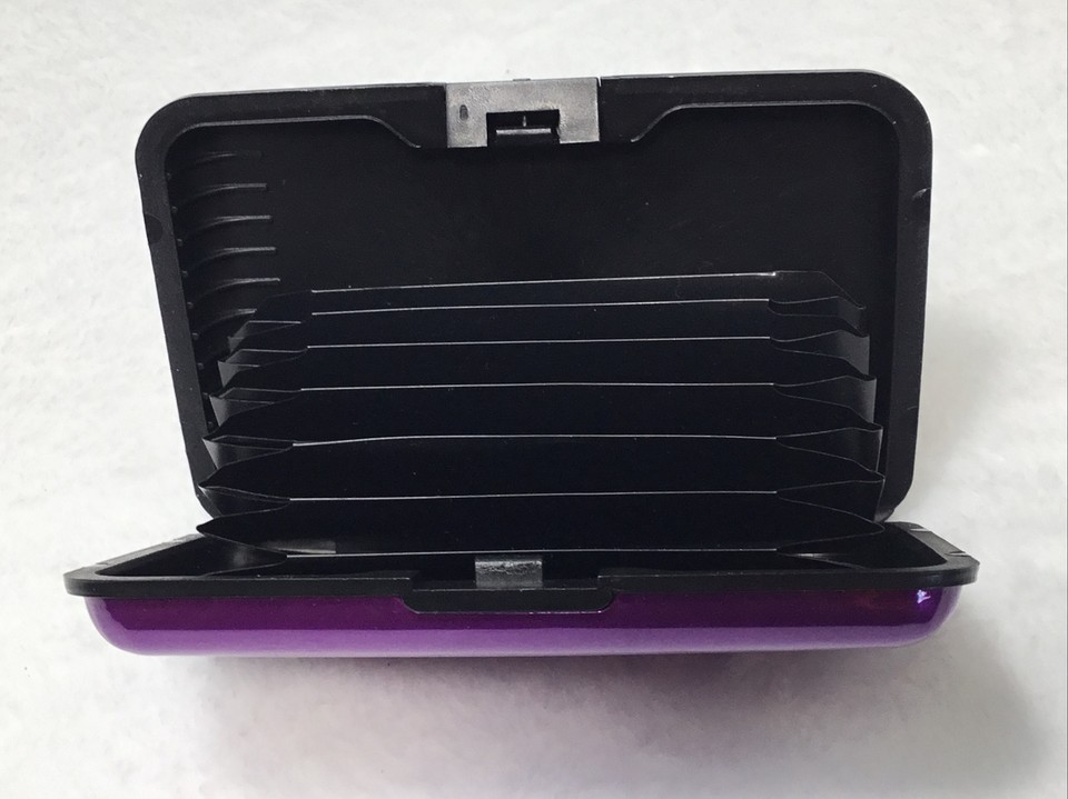 Hard Shell Purple Compact Credit Card Holder 7 Slots For Cards w/ Snap ...