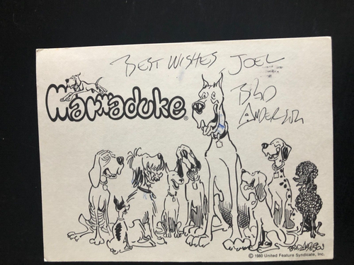 Cartoonist BRAD ANDERSON "Marmaduke" signed postcard | eBay