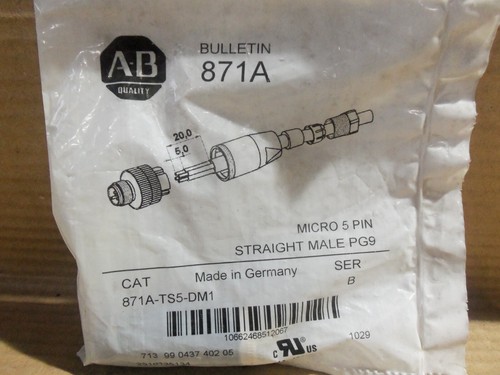 NEW ALLEN BRADLEY 871A-TS5-DM1 MICRO 5 PIN STRAIGHT MALE PG9 BULLETIN ...