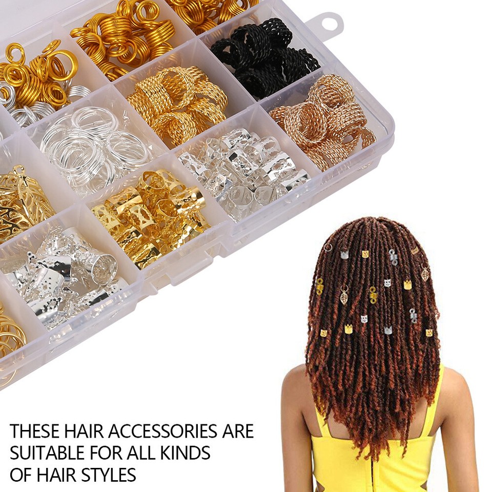 200x Dreadlock Hair Braid Cuff Clips Bead Ring Wrap Adjustable ...