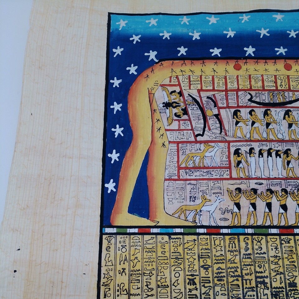 Handmade Egyptian Papyrus with vivid color designs, showing ancient ...