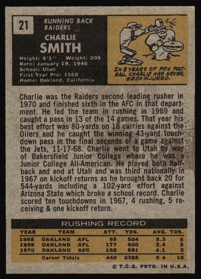 1971 Topps Charlie Smith #21 Oakland Raiders | eBay