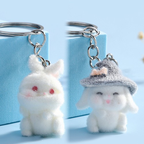 Cute Cartoon Three-dimensional Flocking Funny Bunny Keychain Accessories Gifts | eBay
