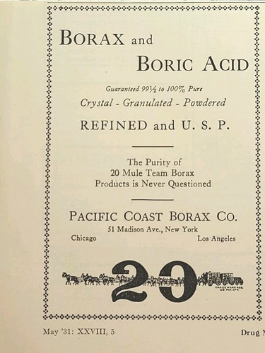 20 Mule Team Borax Boric Acid Refined U.S.P. Vintage Print Ad 1931 | eBay