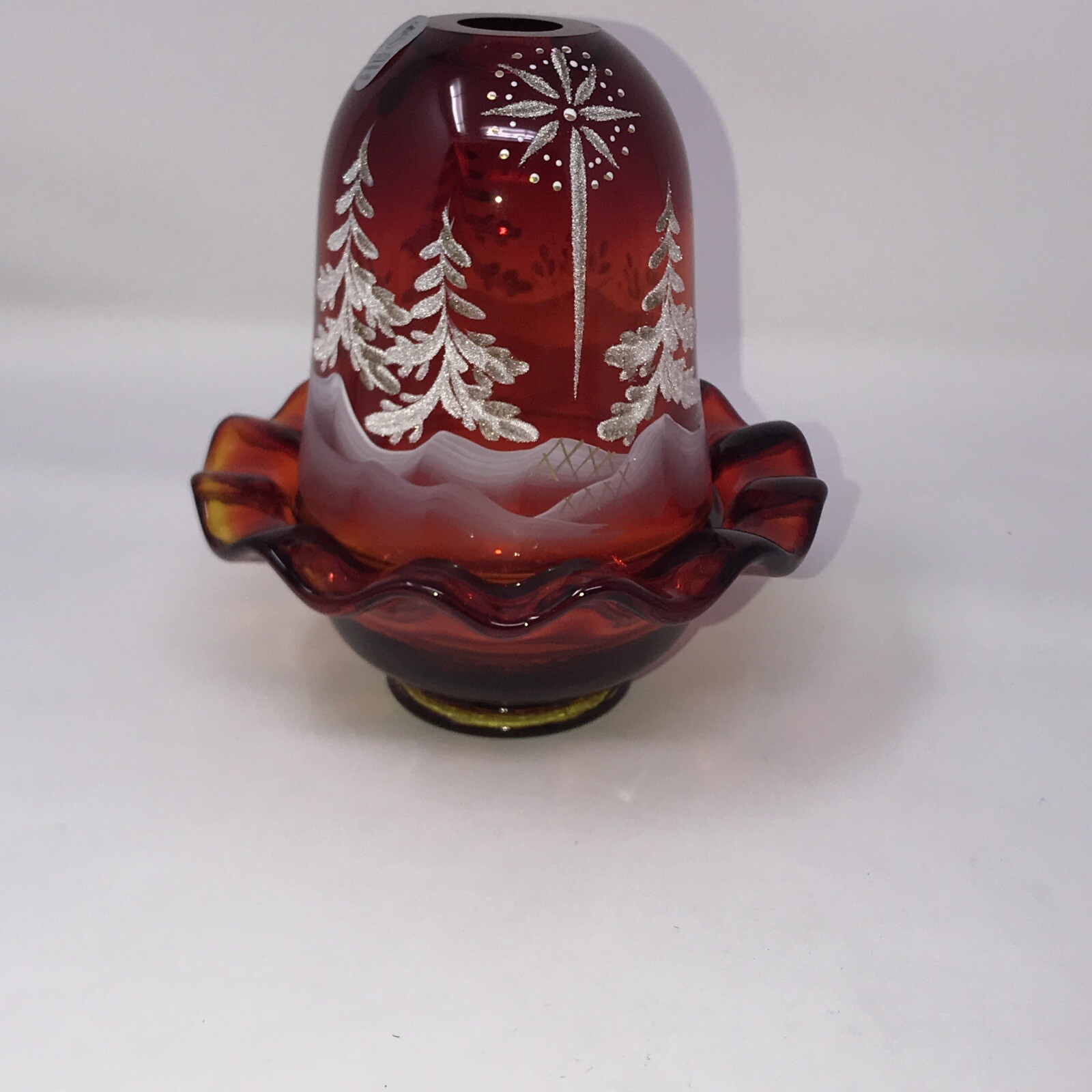 RED Fenton Fairy Lamp Hand Painted Williams Covered Winter Trees Star ...