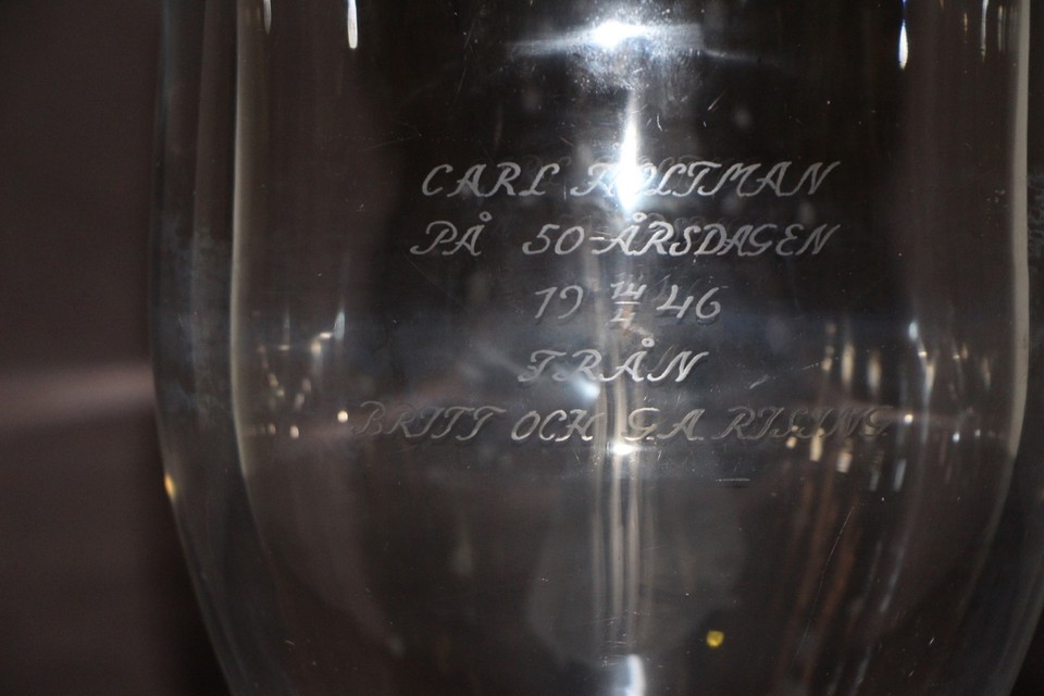 Orrefors crystal vase signed 1946 Art Deco glass original engraved mid ...