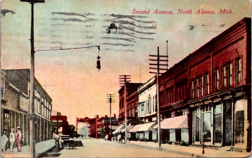 Vintage Postcard View down Second Avenue North Alpena Michigan MI 1913 ...