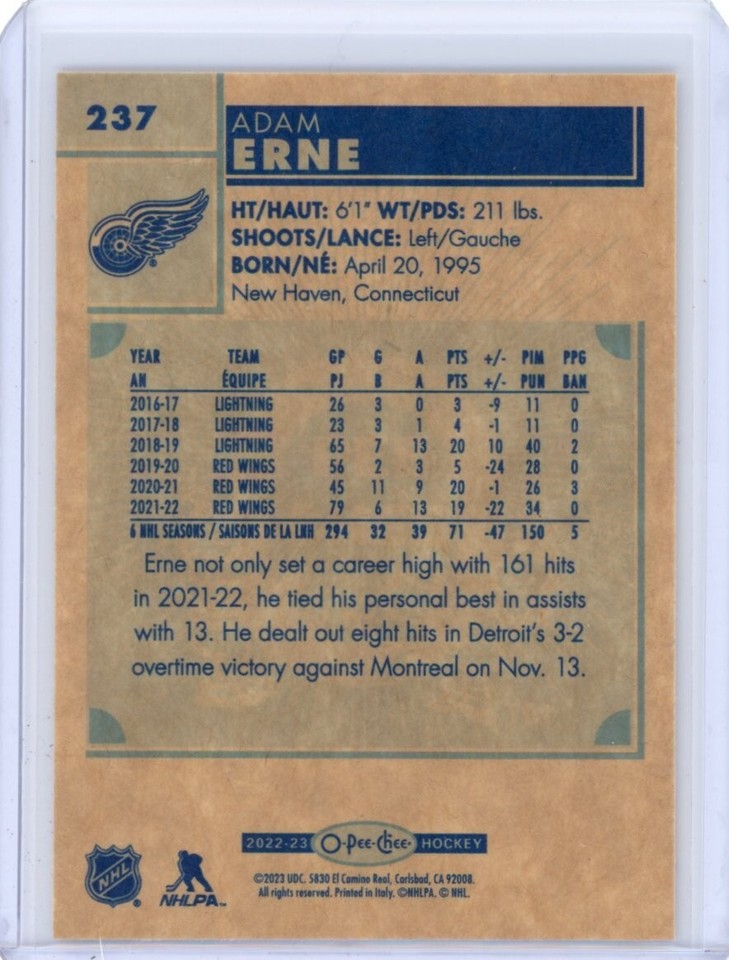 2022-23 O-Pee-Chee Adam Erne Retro - Detroit Red Wings | eBay