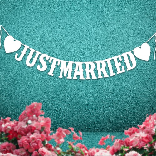 Portable Party Decor Paper Sign Just Married Wedding Banner Hanging DIY ...