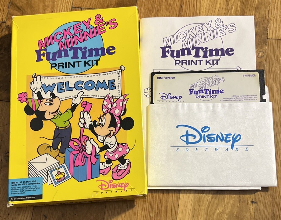 Disney Mickey and Minnie's Fun Time Print Kit Vintage PC Software 5.25 ...