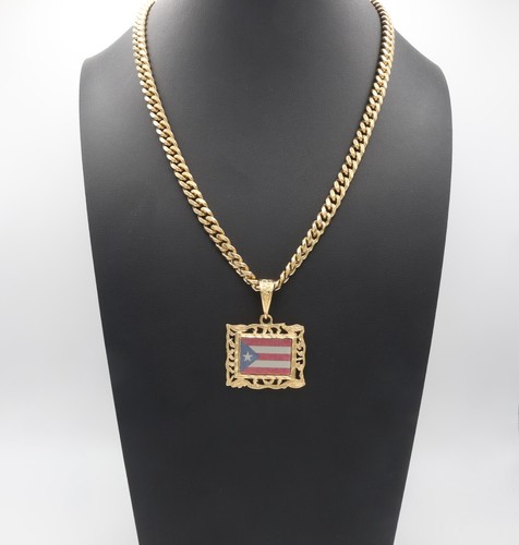 Gold Large Puerto Rico Necklace for Men, 8mm Curb Style Chain, 14k ...