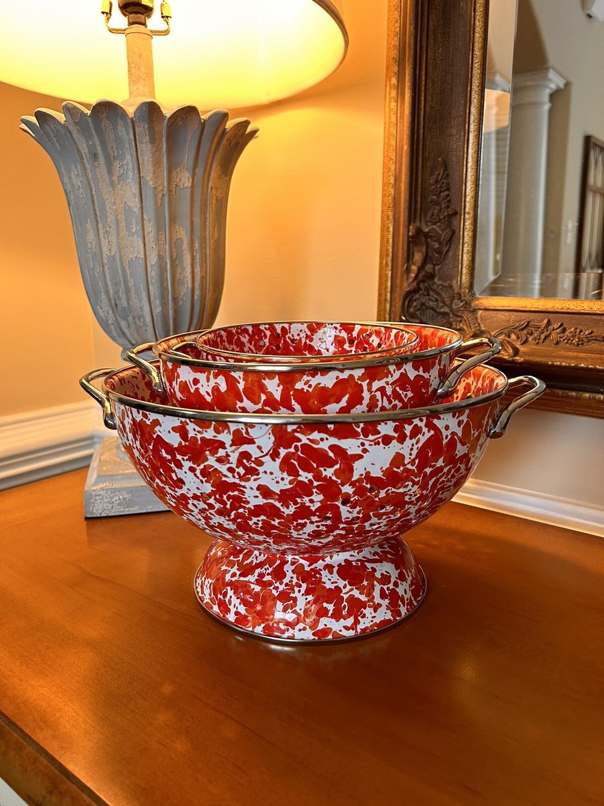Golden Rabbit Enamel Colanders Set Of 3 Red Swirl NWT NWOB | eBay