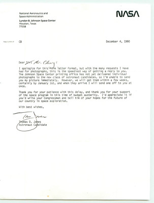 Autograph 1990 Letter Signed by Astronaut Thomas D Jones on NASA ...