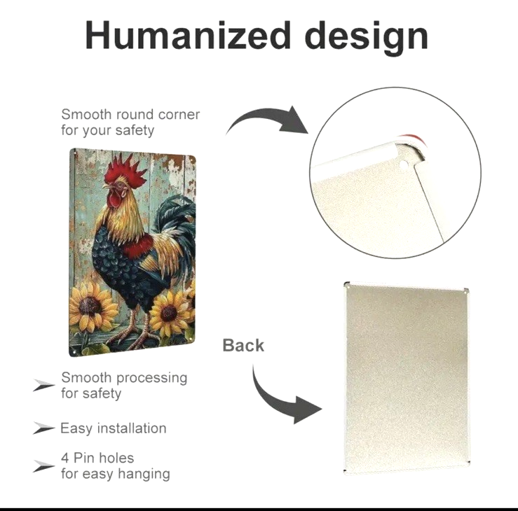 Rustic Farmhouse Rooster metal Wall art Sign 8x12 Inch Rooster Tin Sign ...